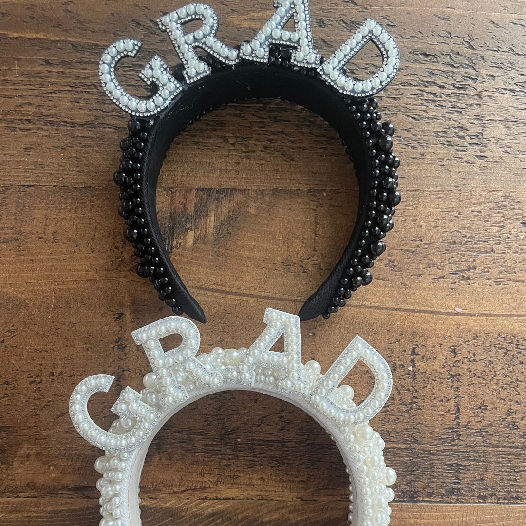 GRAD Graduation Pearl Headband | Hair Accessory Black | White | Uni ...
