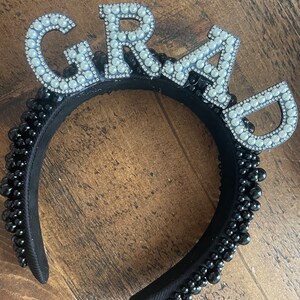 GRAD Graduation Pearl Headband | Hair Accessory Black | White | Uni ...