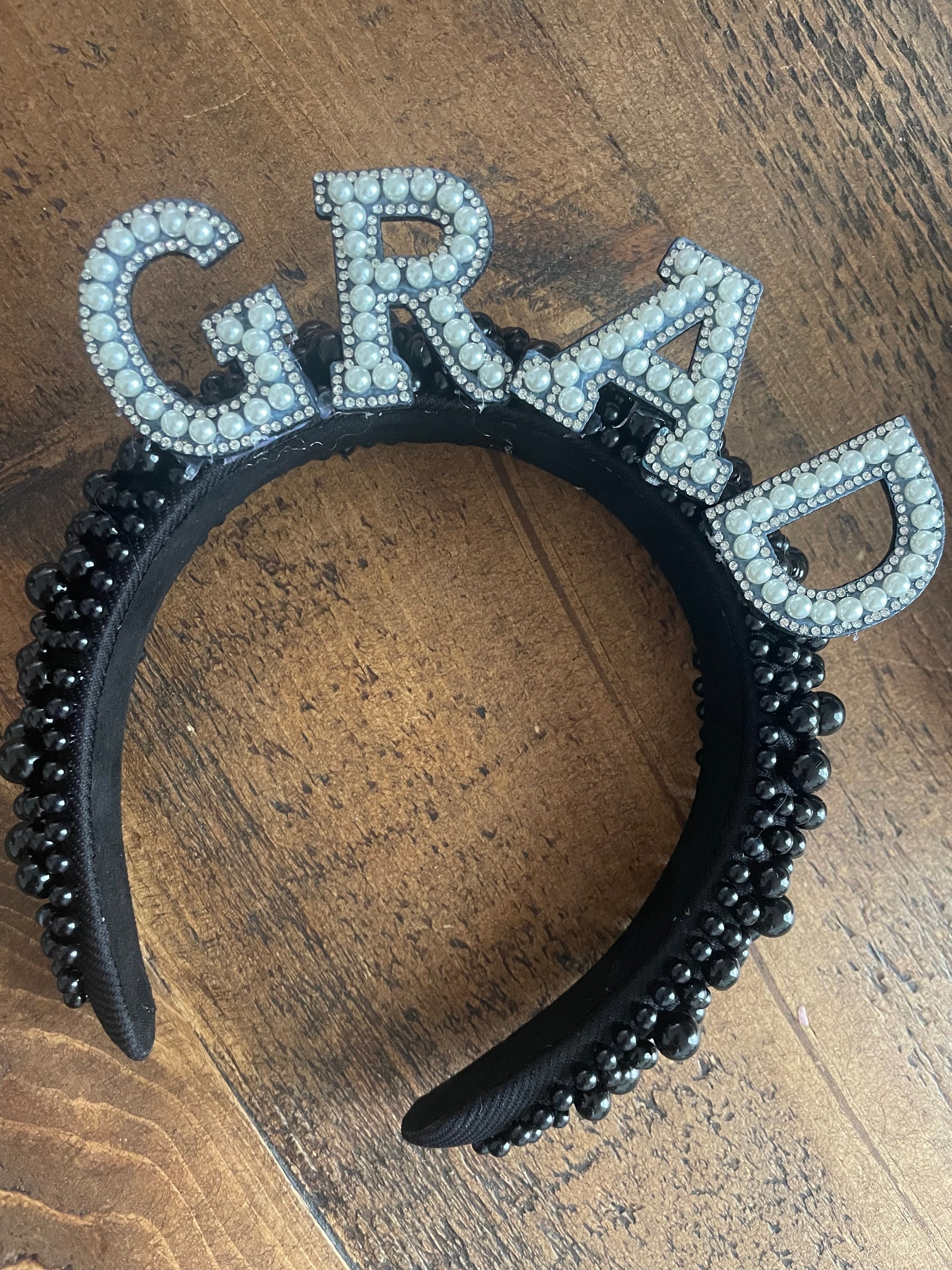 GRAD Graduation Pearl Headband | Hair Accessory Black | White | Uni ...
