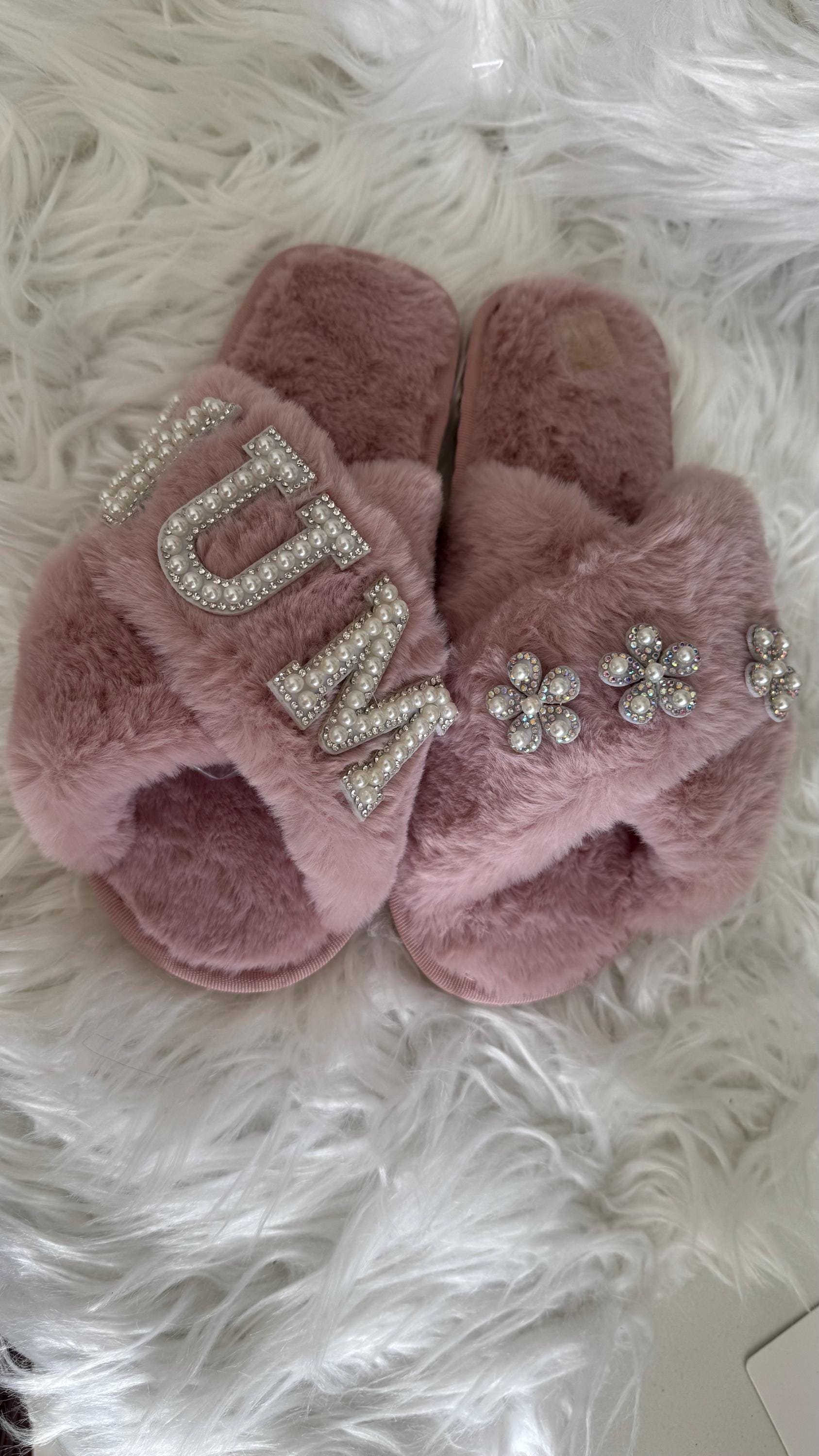 Mum | Mummy| Nan | Nanny | Nana | Mama Fluffy Embellished Slippers ...