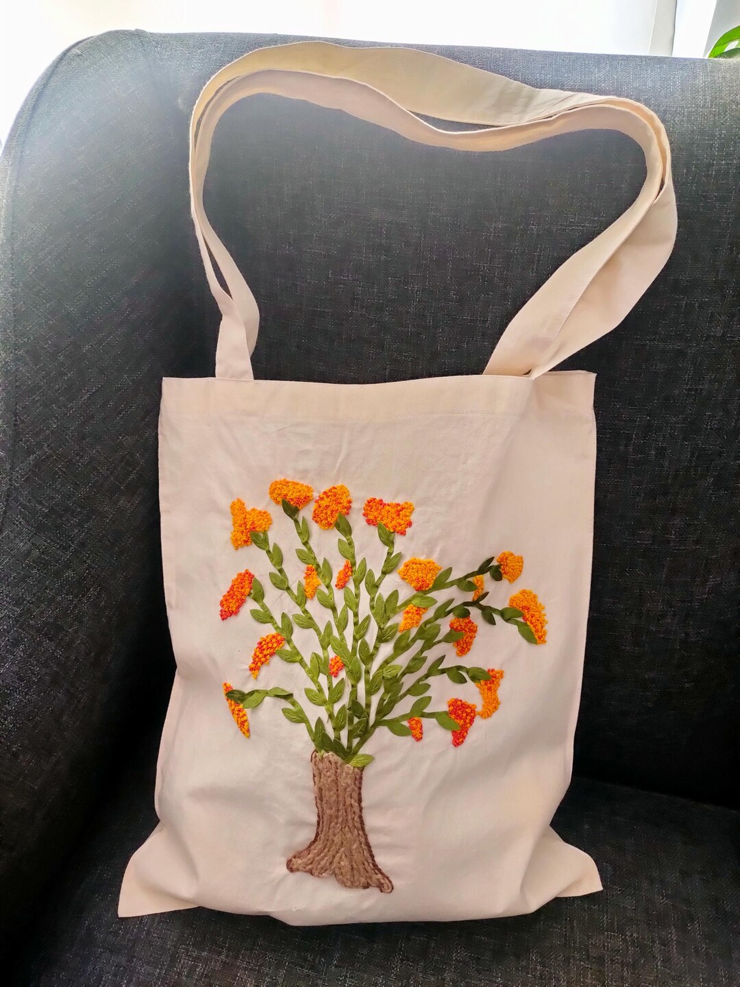 Embroidered Tote Bag, Canvas Tote Bag, Tree Embroidered Tote Bag, Gift ...