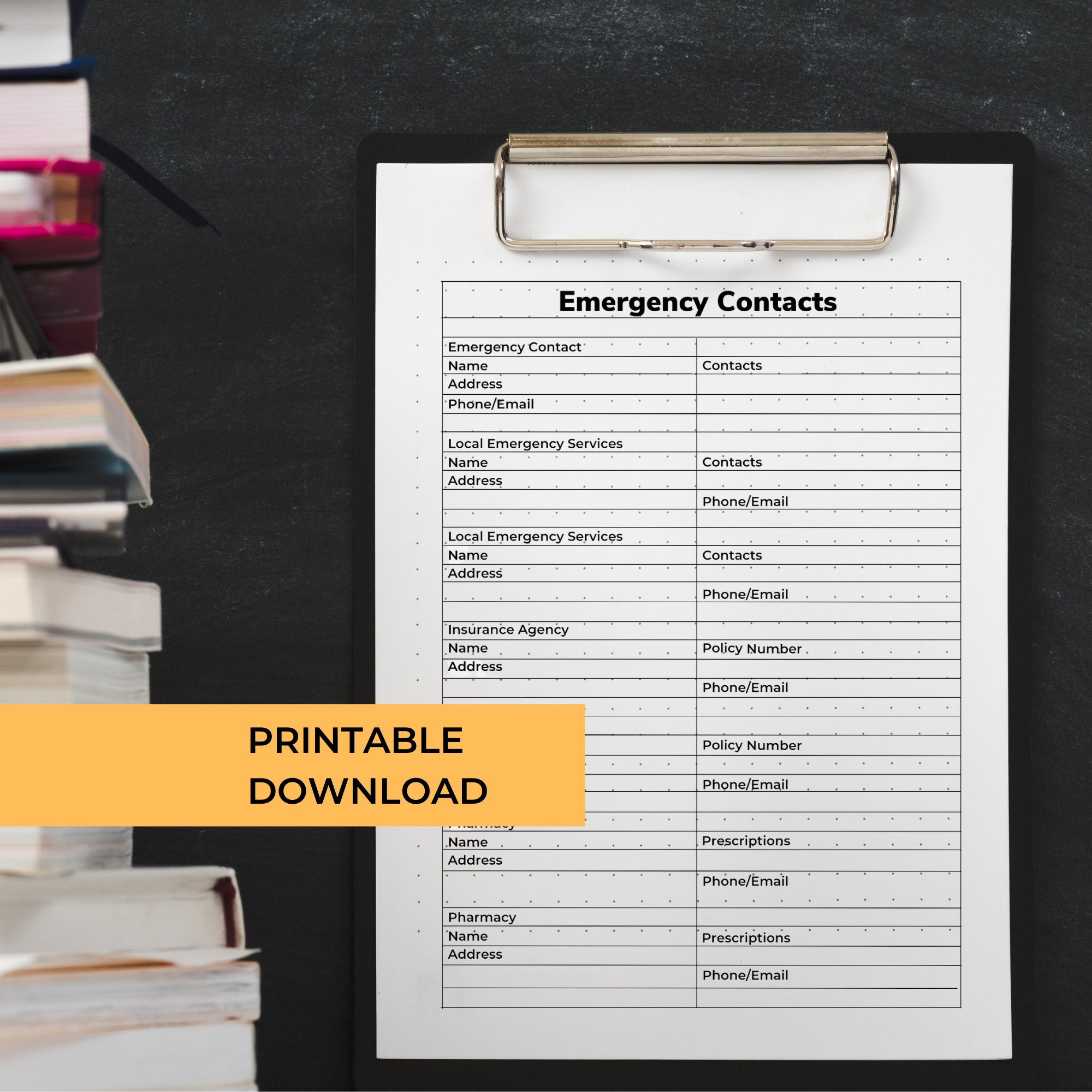 Emergency Contact Sheet Printable Download 8.5x11 PDF - Etsy