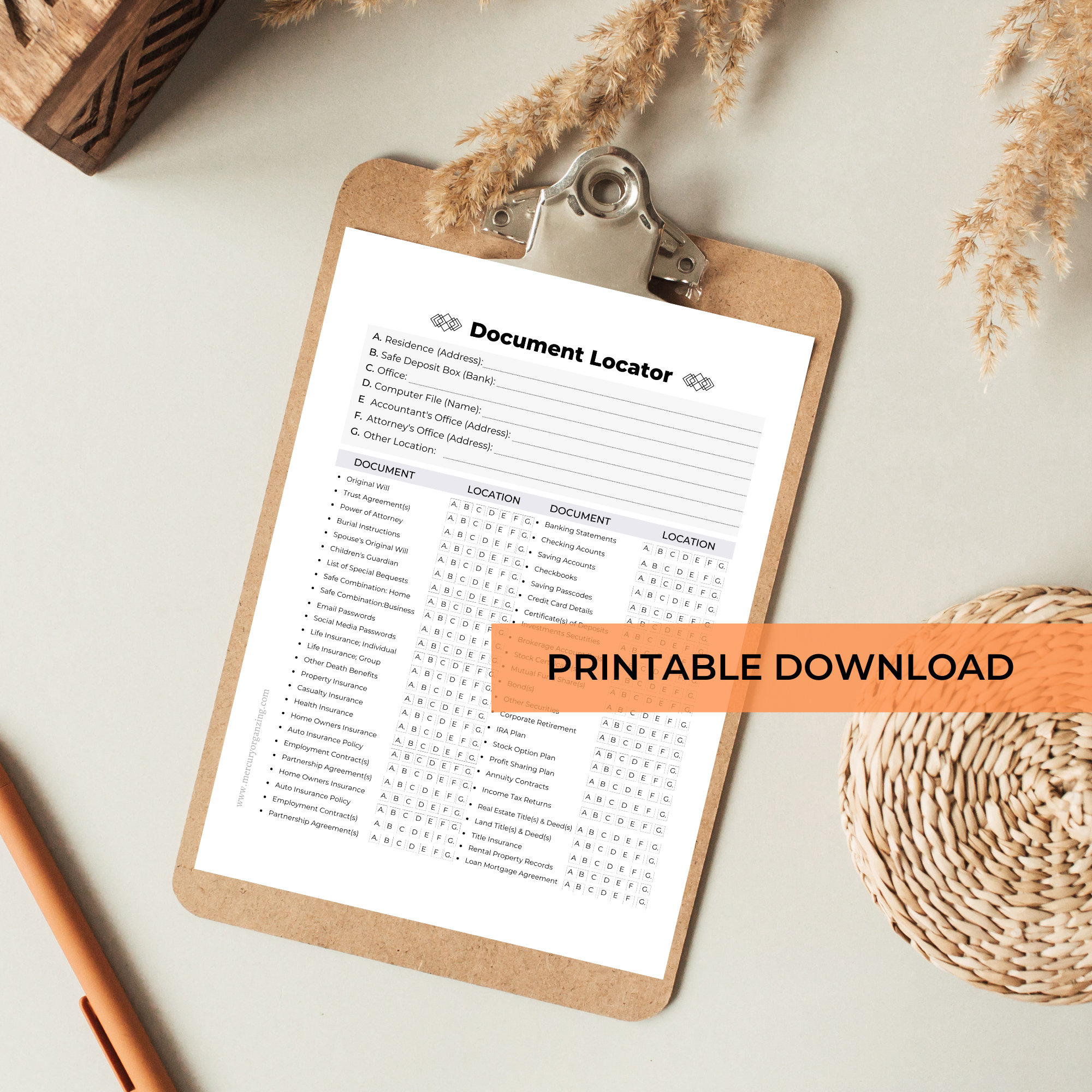 Document Locator / Printable Download / Locate Documents Easily ...