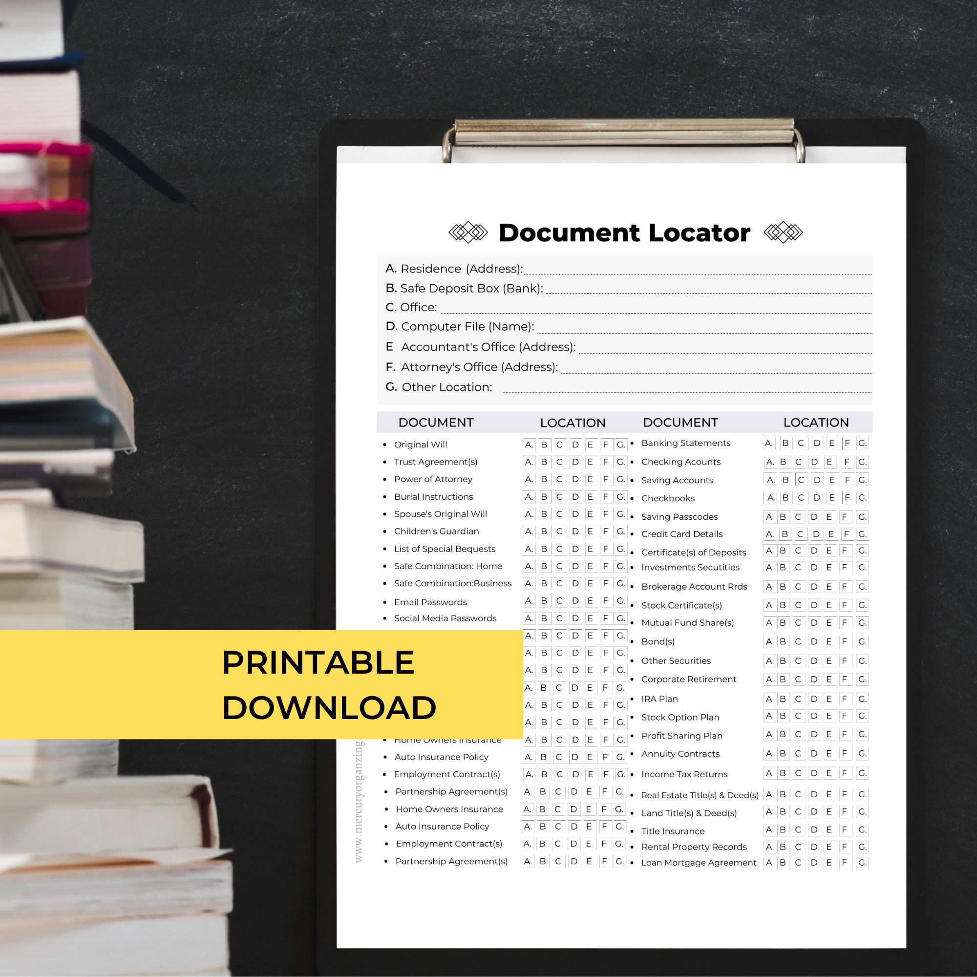 Document Locator / Printable Download / Locate Documents Easily / Download (8.5x11) .PDF, Svg ...