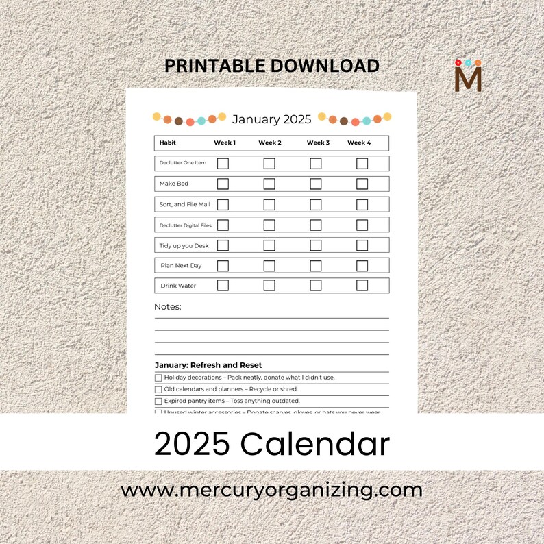 2025 Monthly Calendar | Habit Tracker and Declutter Planner - Etsy