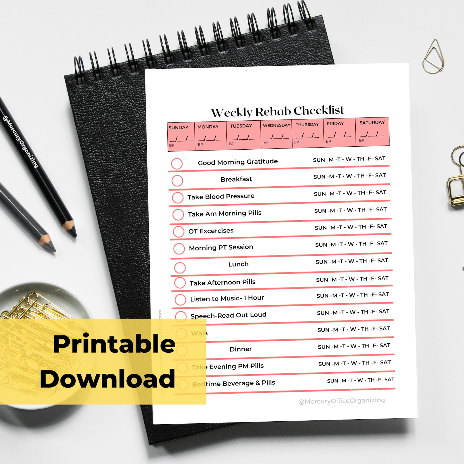 Weekly Rehab PDF Checklist | Printable Download | Track Daily Pills ...