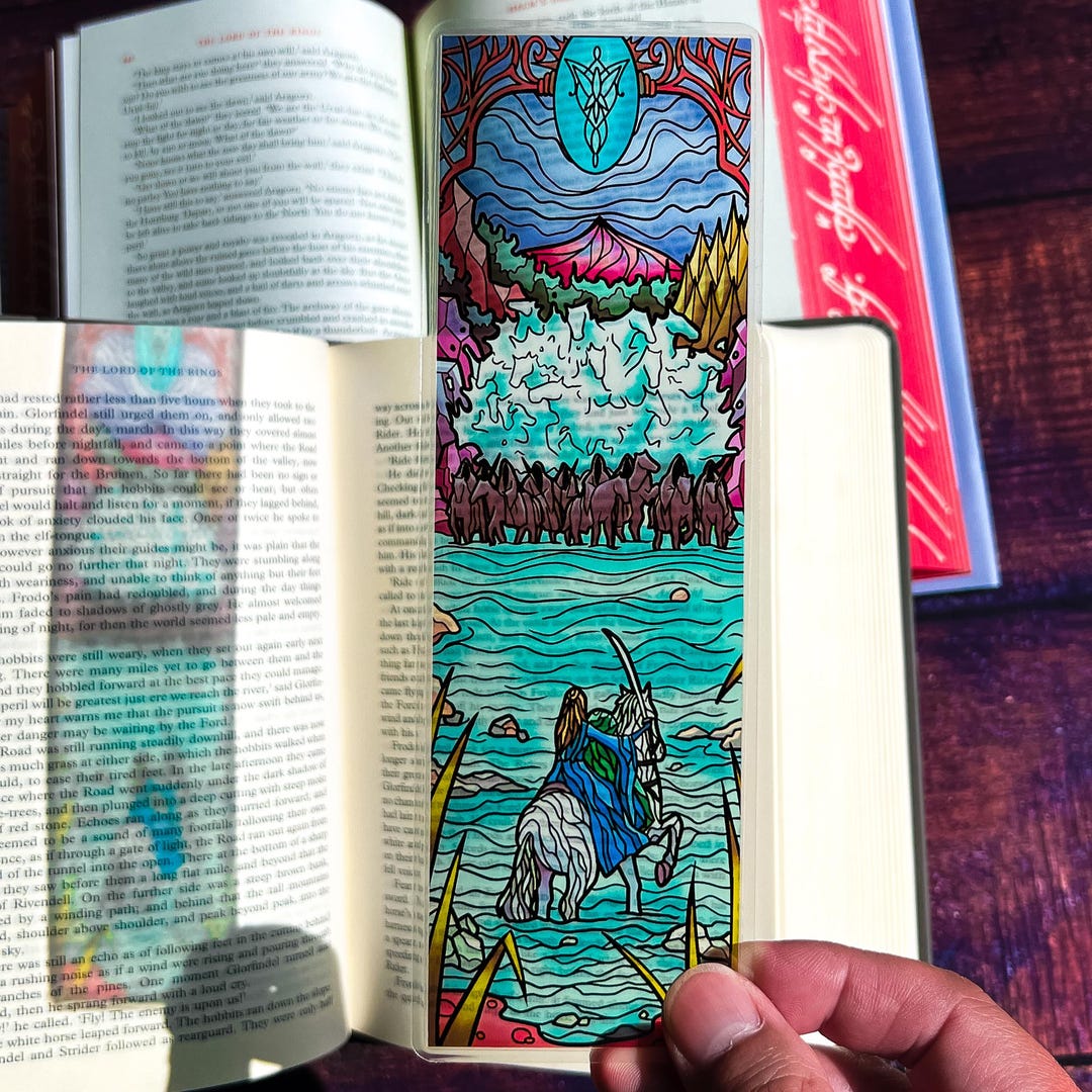 Arwen Escapes Nazgul River Horses Stained Glass Bookmarks (transparent ...