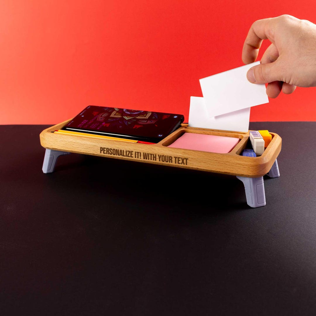 Wooden Desk Organizer, 3D Printed Grey Resin, Personalized Desk ...