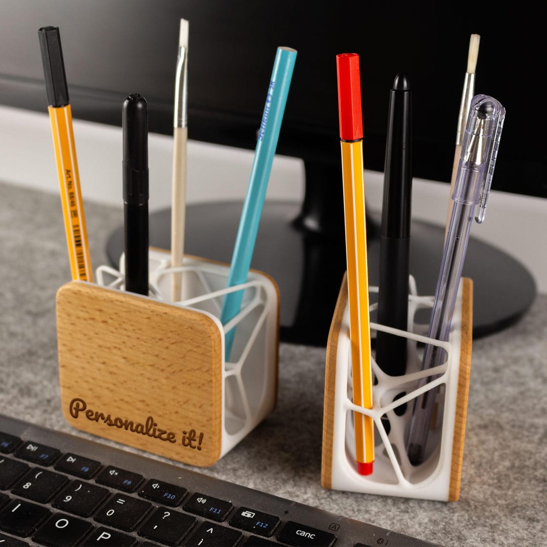 3D Printed, Custom Pen Holder, Made of Resin, CNC Milled Beech Wood ...