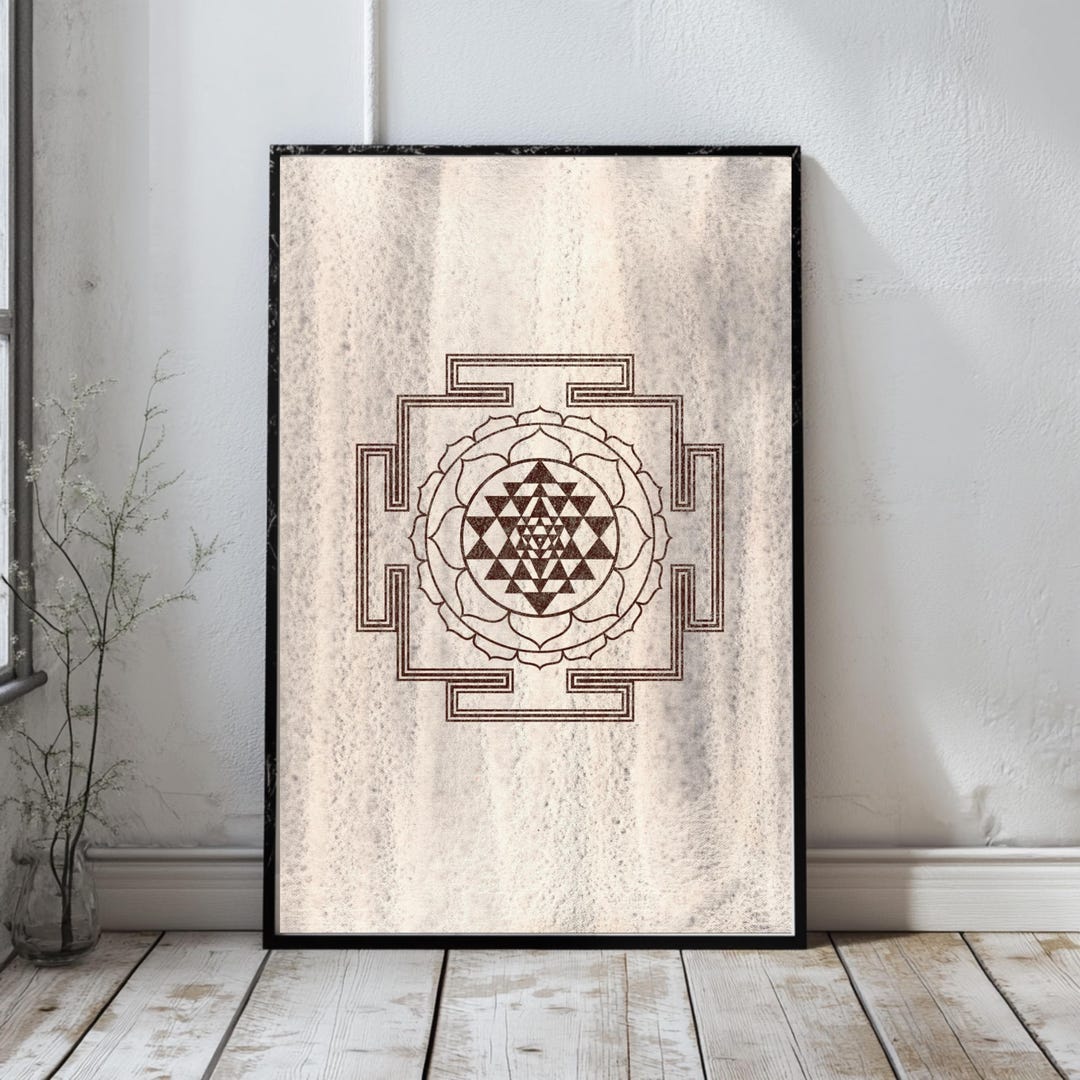Sri Yantra Sacred Sacred Geometry on Watercolor Hematite Background ...