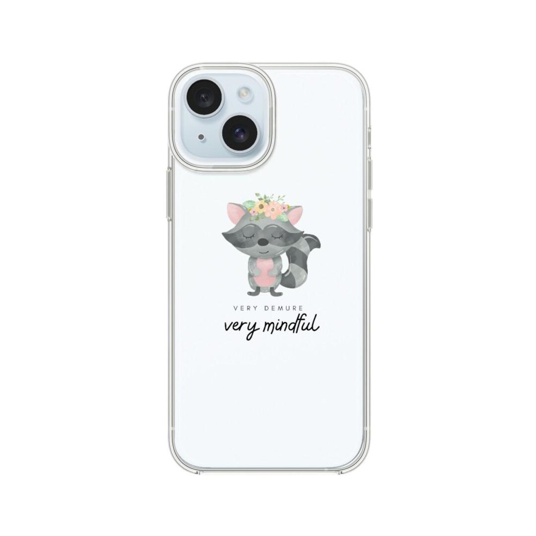 Very Demure Very Mindful Cute Floral Racoon iPhone Clear Case Trendy ...