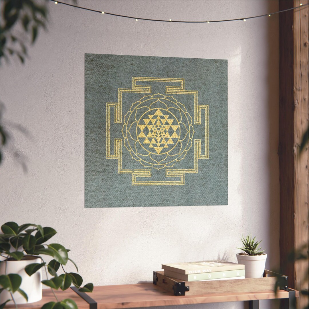 Sacred Sri Yantra on Neutral Soft Watercolor Background Fine Art Poster ...
