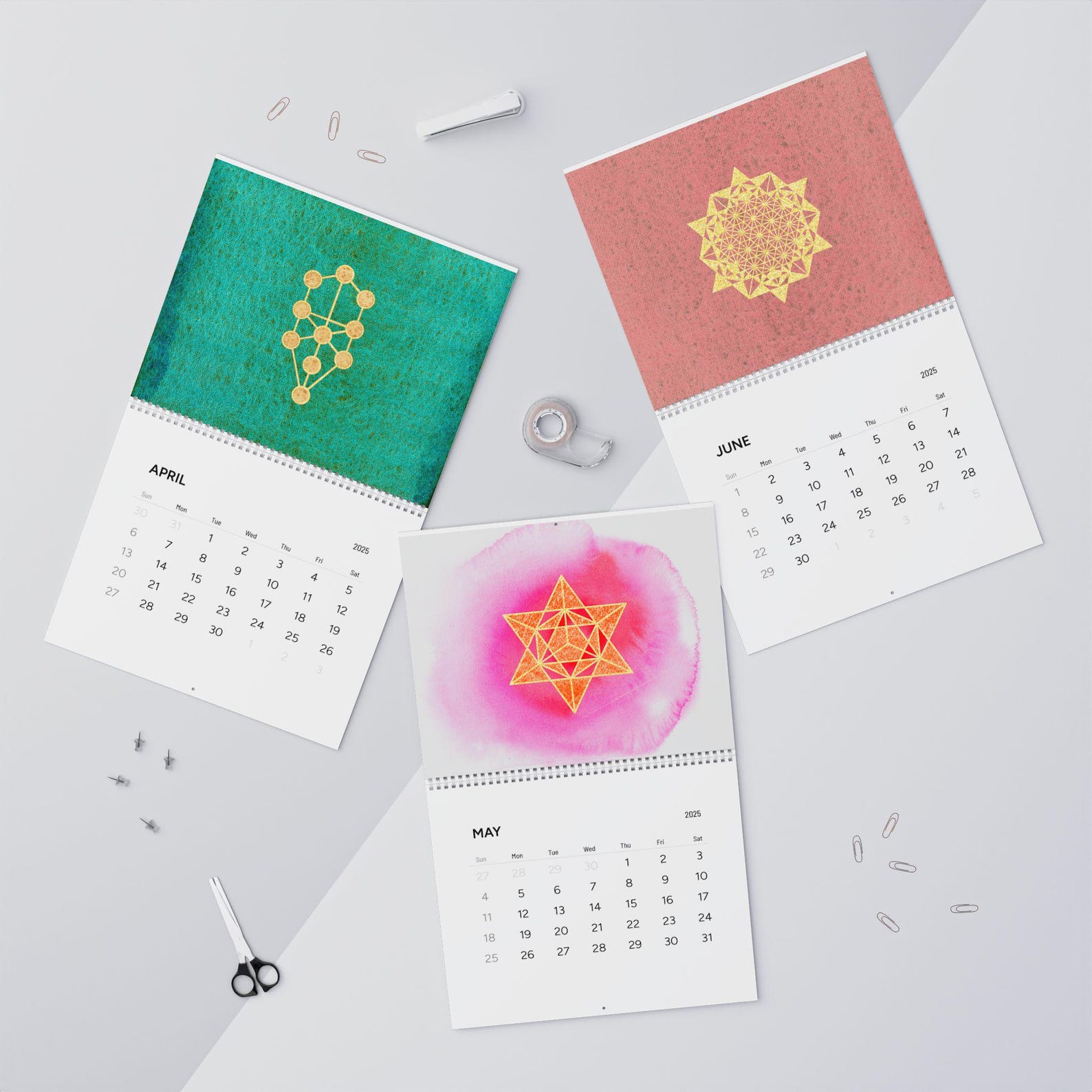 Sacred Geometry Wall Calendar 2025, Mineral Watercolor Design, Home ...