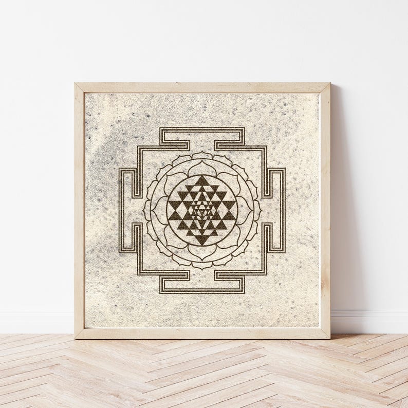 Sri Yantra Poster on Hematite Watercolor Background | Sacred Geometry ...