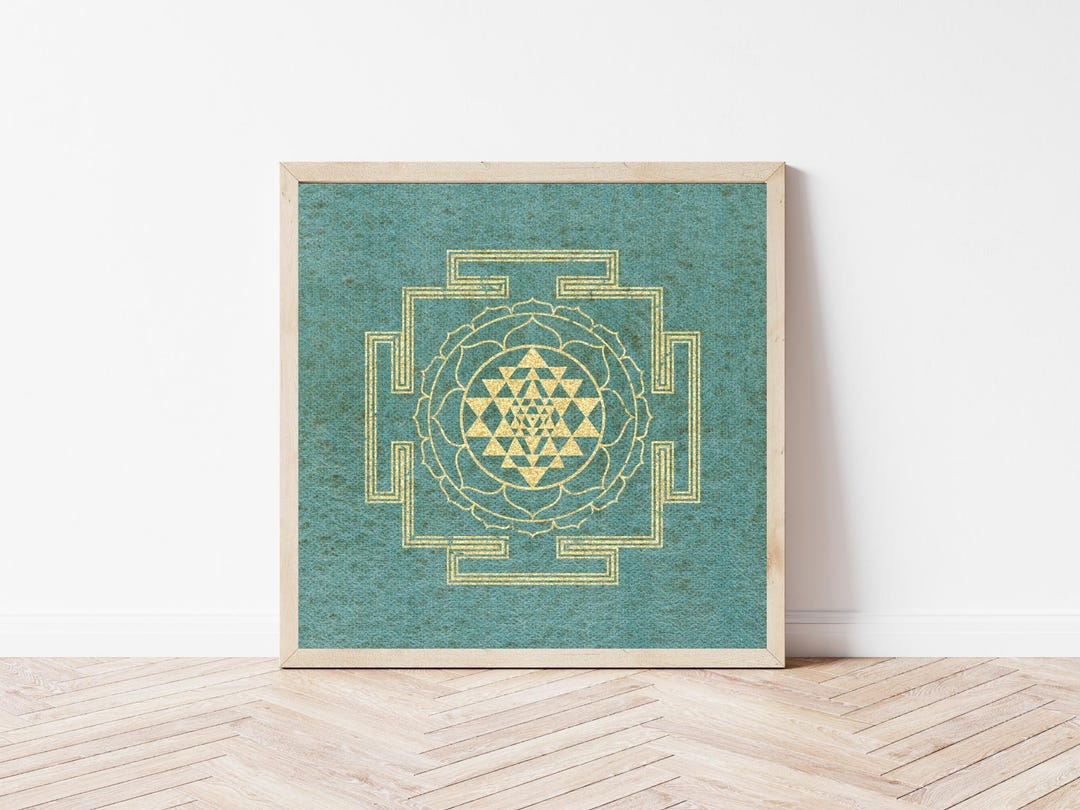 Sri Yantra Silk Poster - Cascade Green Watercolor Art, Sacred Geometry ...