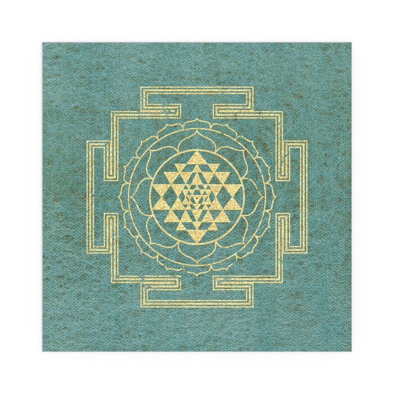 Sri Yantra Silk Poster - Cascade Green Watercolor Art, Sacred Geometry ...