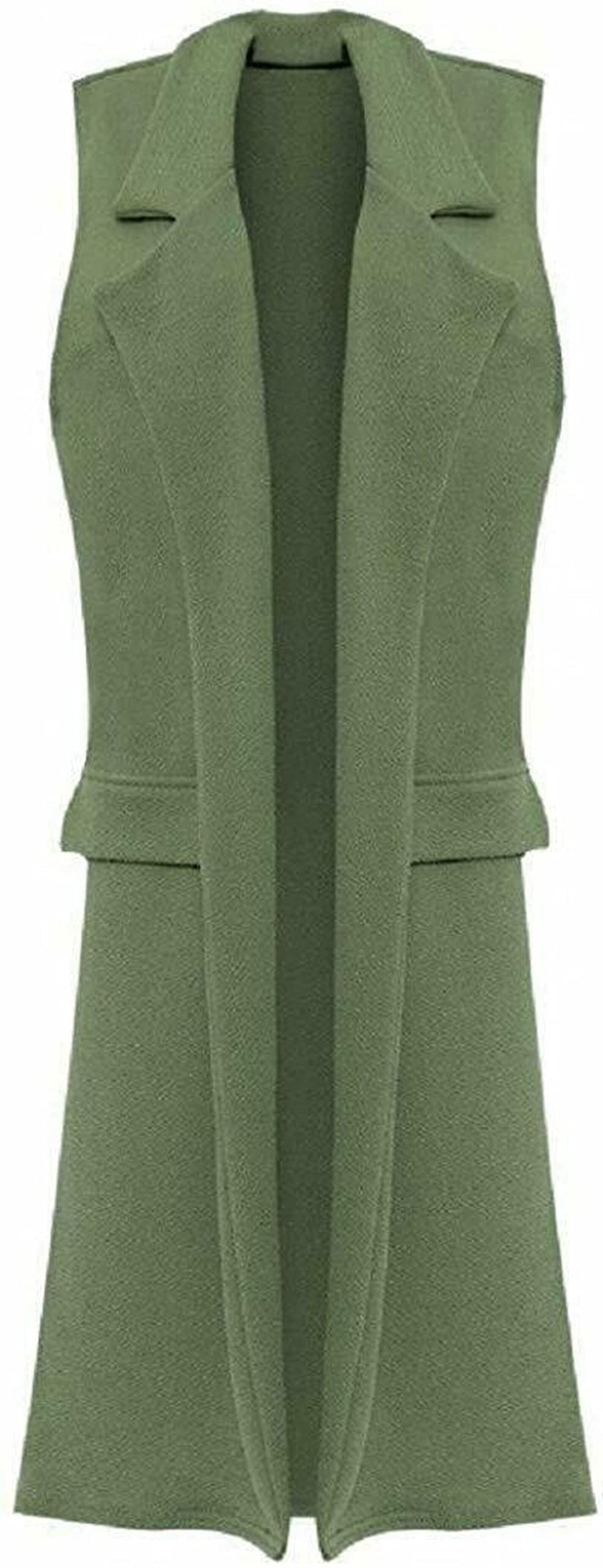 Ladies Front Open Sleeveless Long Duster Coat Waistcoat Blazer Womens ...