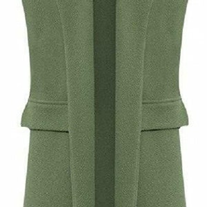 Ladies Front Open Sleeveless Long Duster Coat Waistcoat Blazer Womens ...