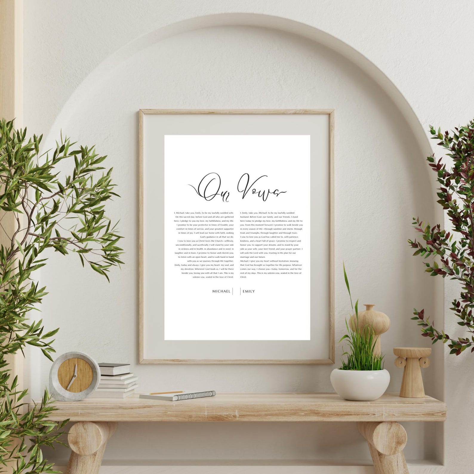 Gift for Her Keepsake Wedding Vows Wall Art Frame Anniversary Our Vows ...