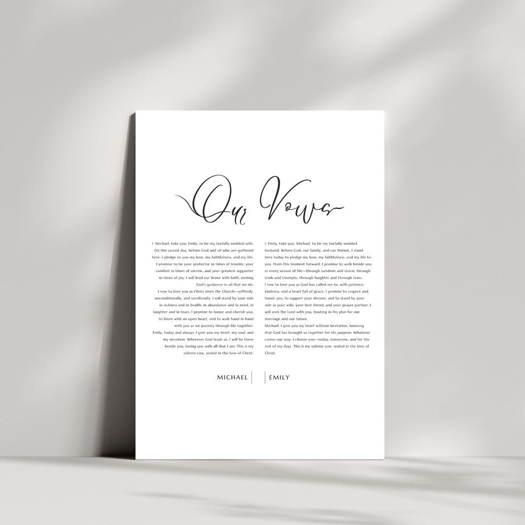 Gift for Her Keepsake Wedding Vows Wall Art Frame Anniversary Our Vows ...