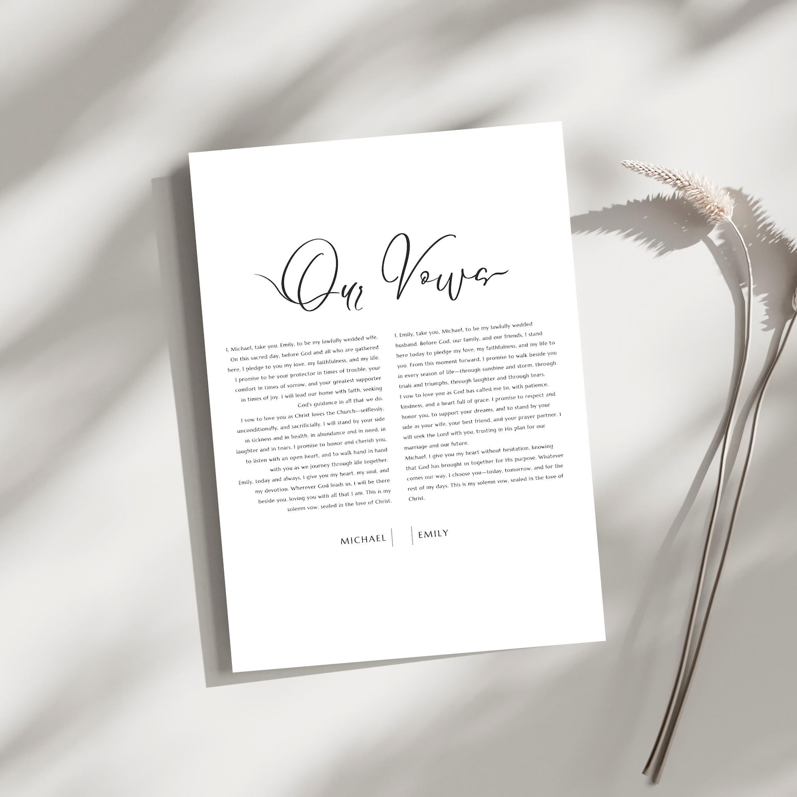 Gift for Her Keepsake Wedding Vows Wall Art Frame Anniversary Our Vows ...