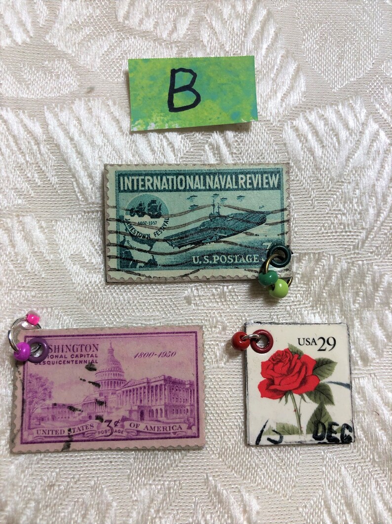 3-pack Vintage Postage Stamp Charms With Jump Ring Attachment and ...