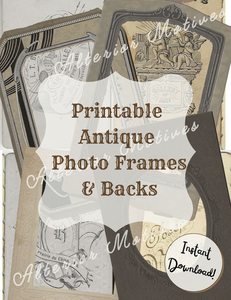 Printable Antique Photo Frames and Backs, Vintage Photo Studio Logos, 5 ...