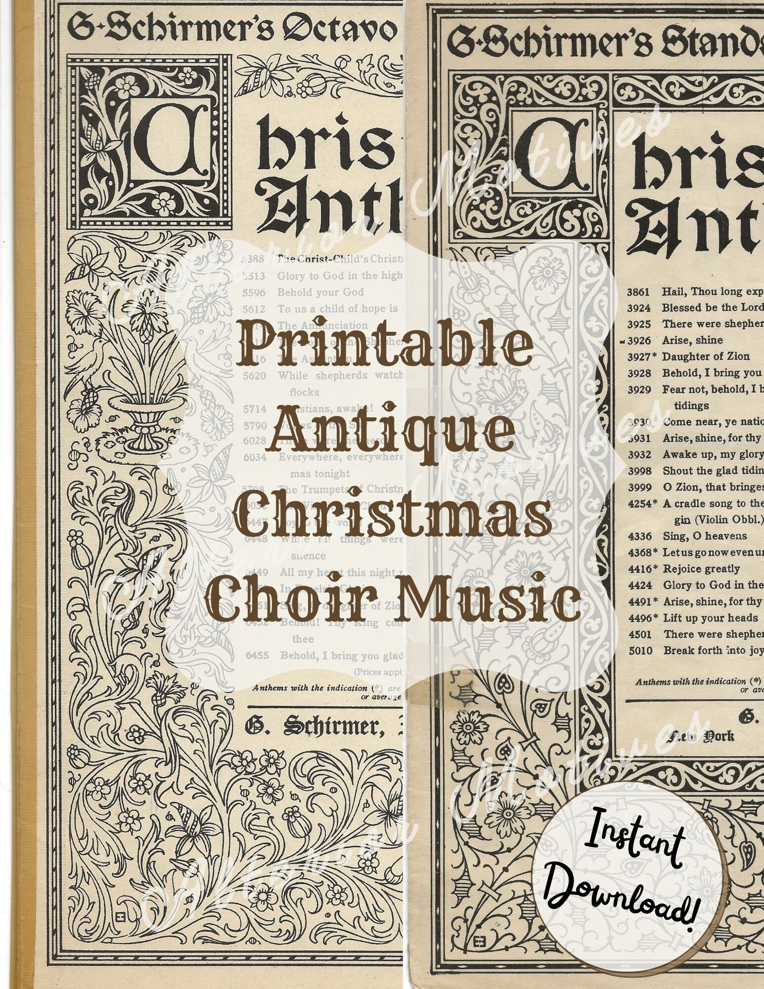 Printable Antique Christmas Choir Music, 4 Files for a Total of 20 ...
