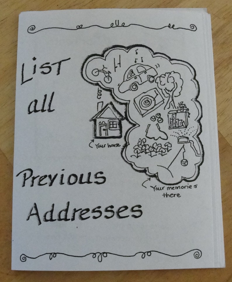List All Previous Addresses Zine - Etsy