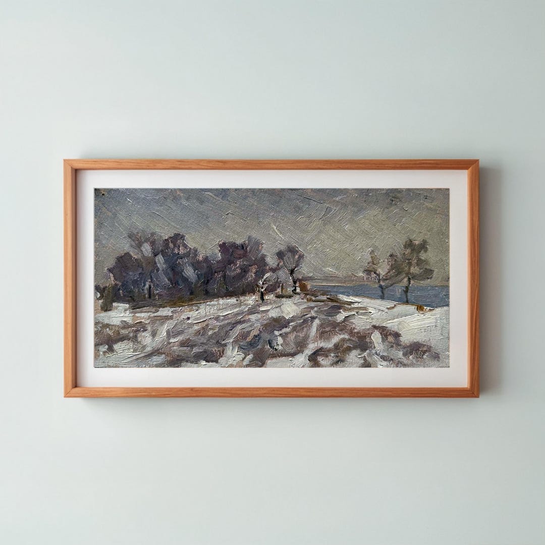 Vintage Handcrafted Oil Painting, Snowfall Serenity Scene, Original ...