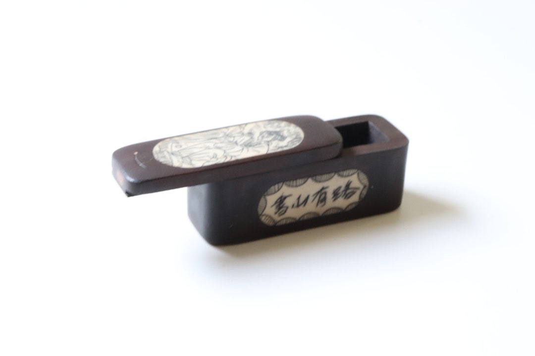 Chinese Bone Inlaid Rosewood Slide Open Box Small Treasure Box Asian ...