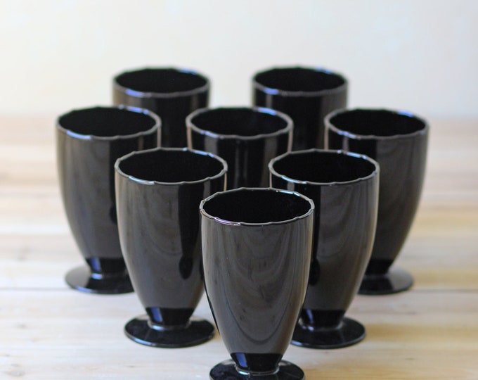 Set of 8 Black Glass Stemware - Etsy