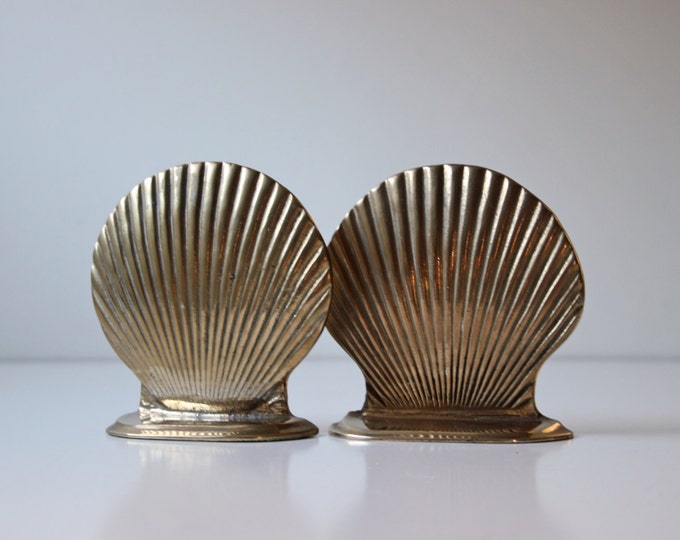 Pair of Solid Brass Shell Bookends - Etsy
