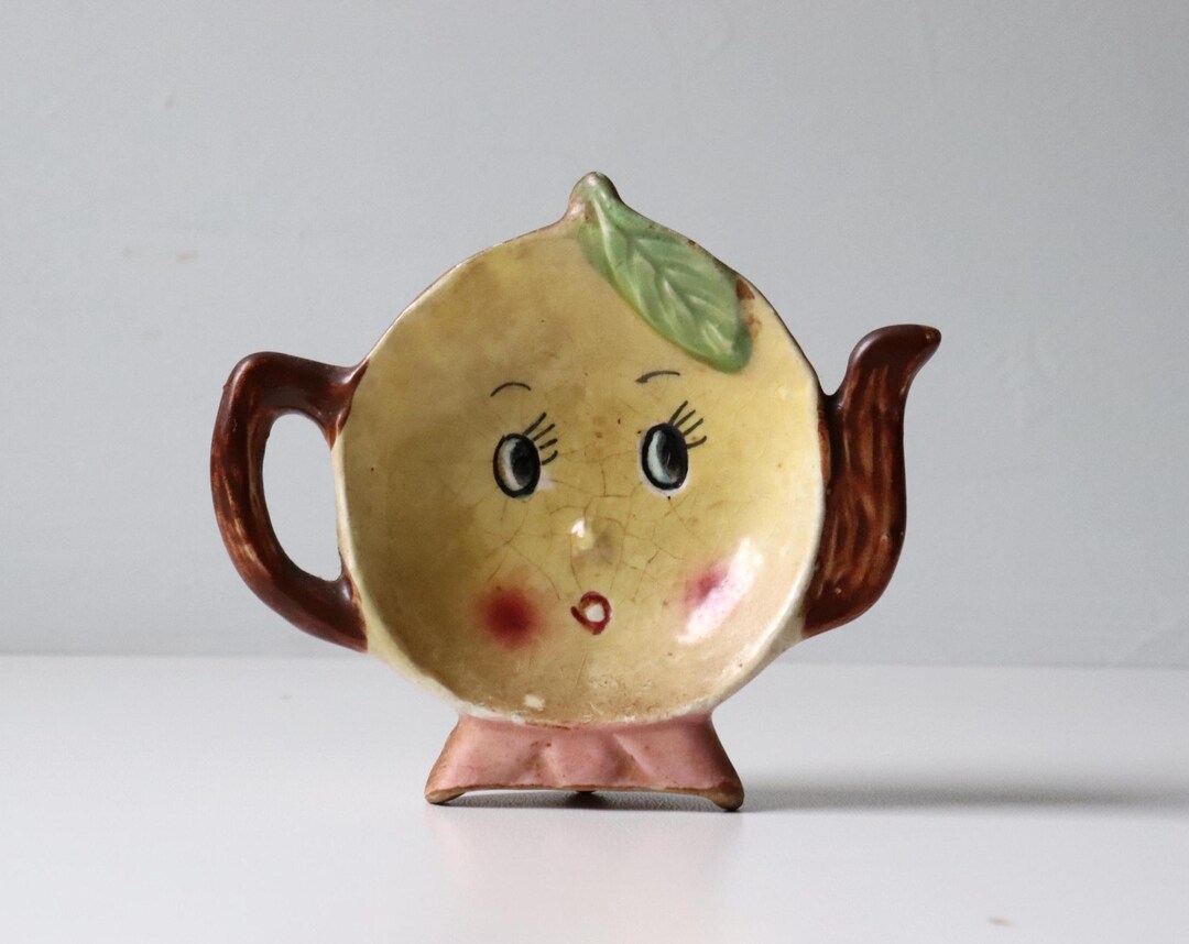 Vintage Lemon Shaped Teabag Holder, Adorable Fruit Ceramic Spoon Holder ...