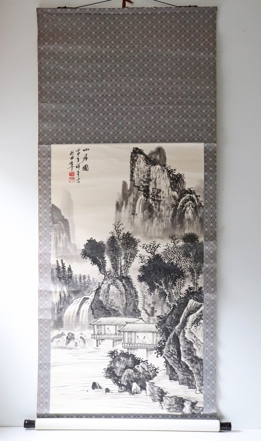 Vintage Chinese Scroll Mountainscape; Black and White Landscape Asian ...