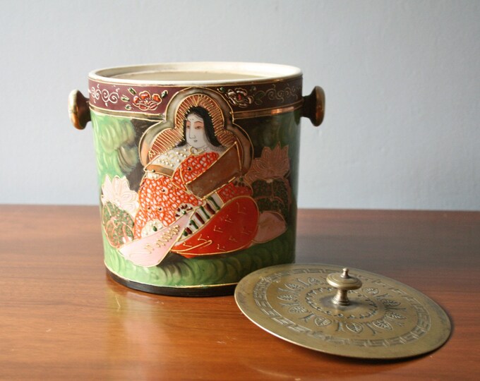 Vintage Ceramic Container With Oriental Pattern - Etsy