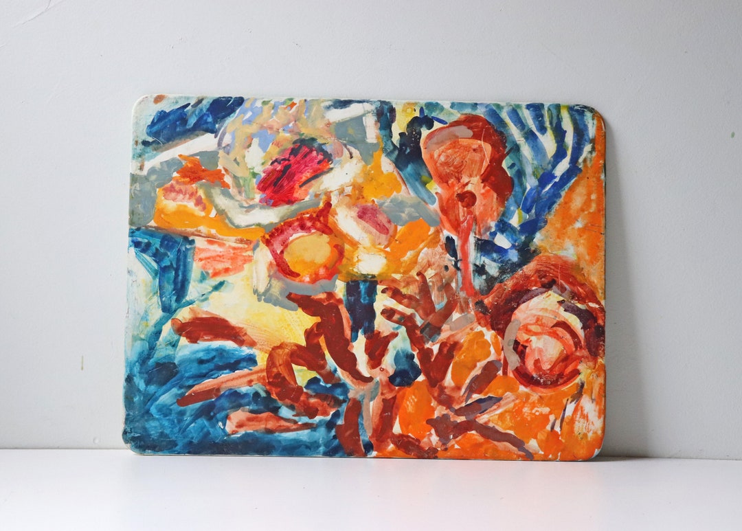 Vintage Abstract Oil Painting on Hardboard Multi Colored; Artist ...