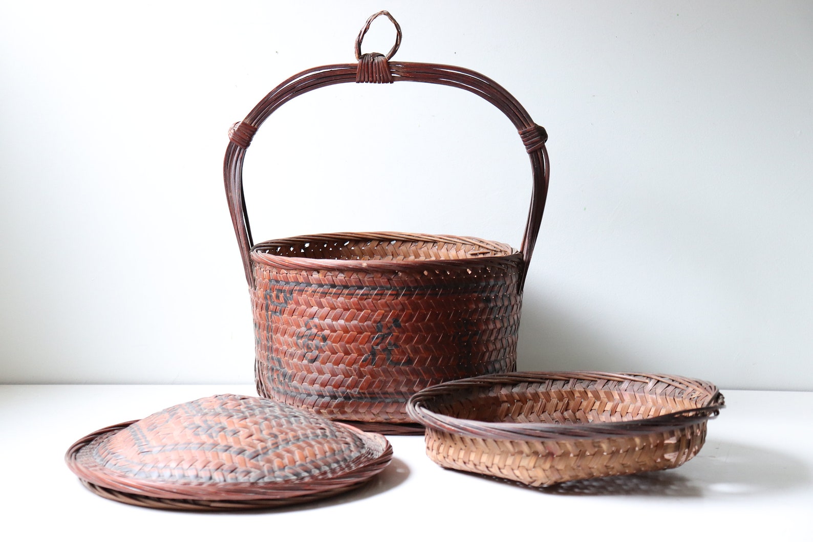 Antique Chinese Woven Bamboo Basket Lidded Asian Wedding | Etsy