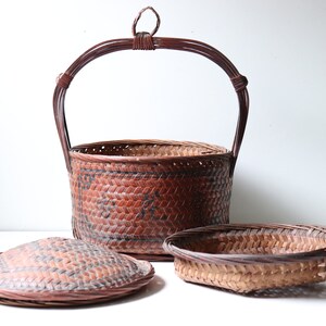 Antique Chinese Woven Bamboo Basket; Lidded Asian Wedding Basket ...