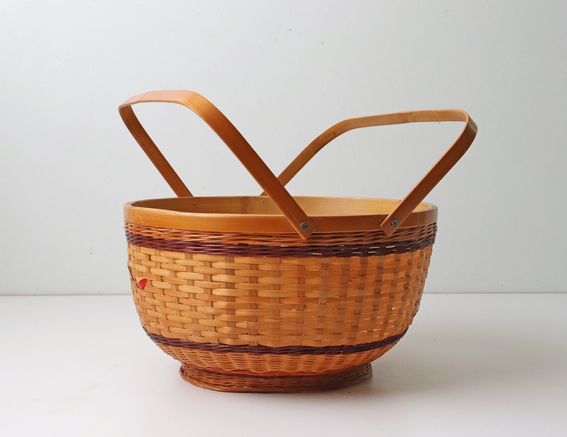 Woven Bamboo Chinese Basket With Handle Fruit Herb Gathering - Etsy
