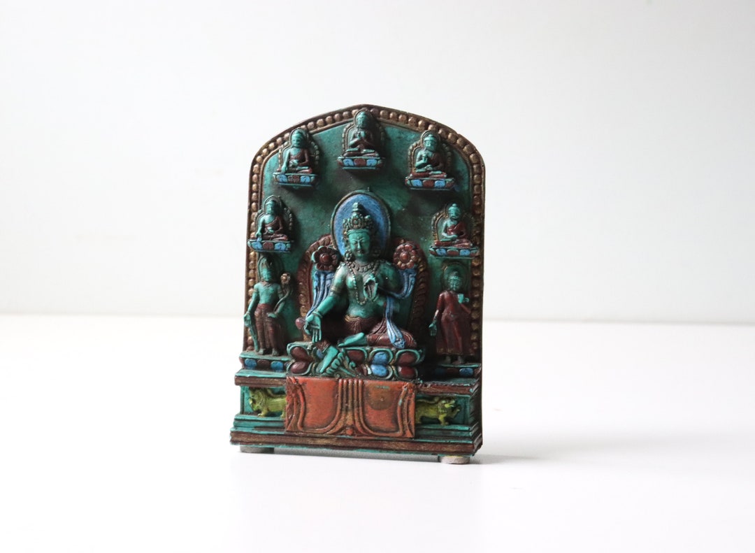Vintage Tibet Buddhist Turquoise Powder Cast Tara Tsatsa Buddha Shrine ...