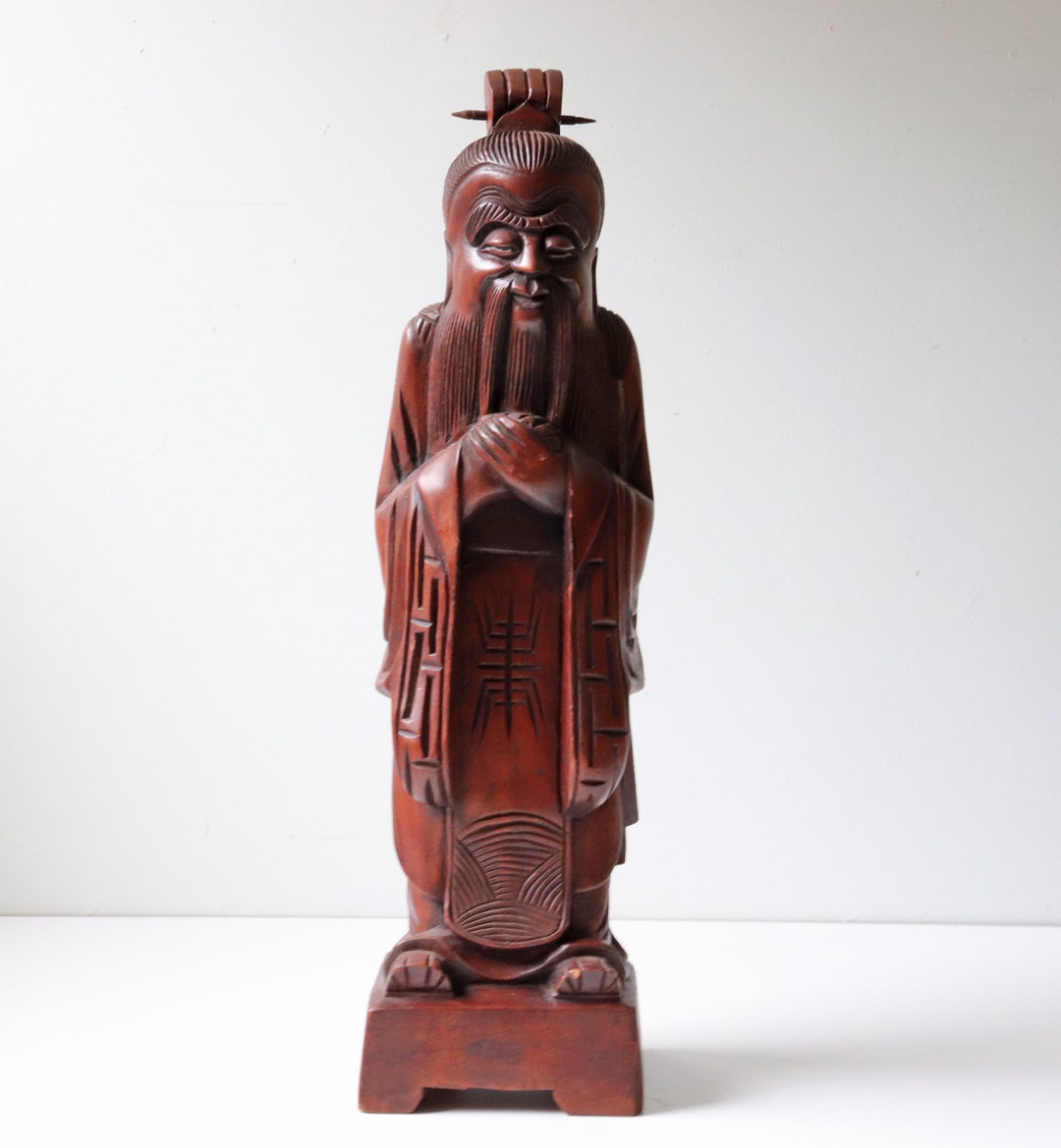 19" Tall Chinese Deity Wood Carved Figure; Chinese Immortal Statue; Old ...
