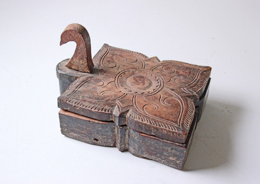 Antique Indonesian Hand Carved Wood Storage Box; Balinese Wood Ritual ...