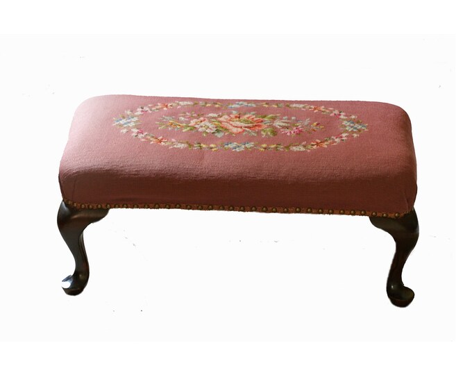 Large Rectangular Vintage Needlepoint Footstool / Floral Dusty Rose - Etsy