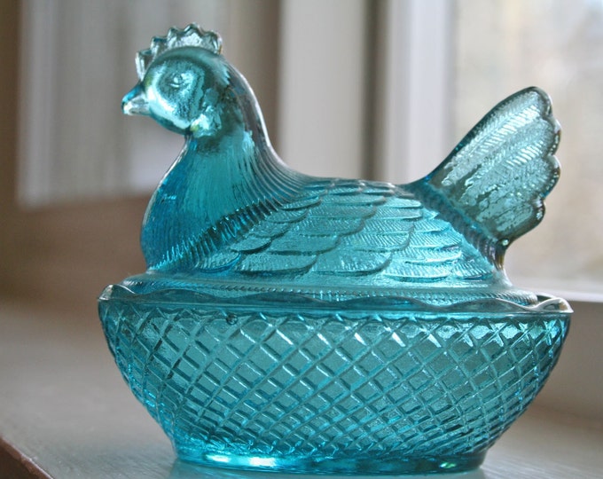 Blue Depression Glass Hen on Nest Covered Dish - Etsy
