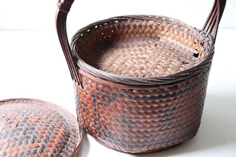 Antique Chinese Woven Bamboo Basket Lidded Asian Wedding - Etsy