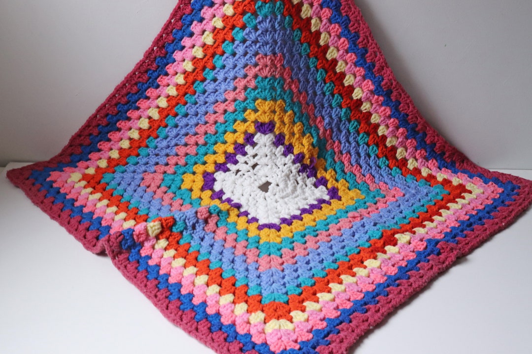 28x28 Square Crochet Afghan Throw Blanket Pink Blue Green; Square Dance ...