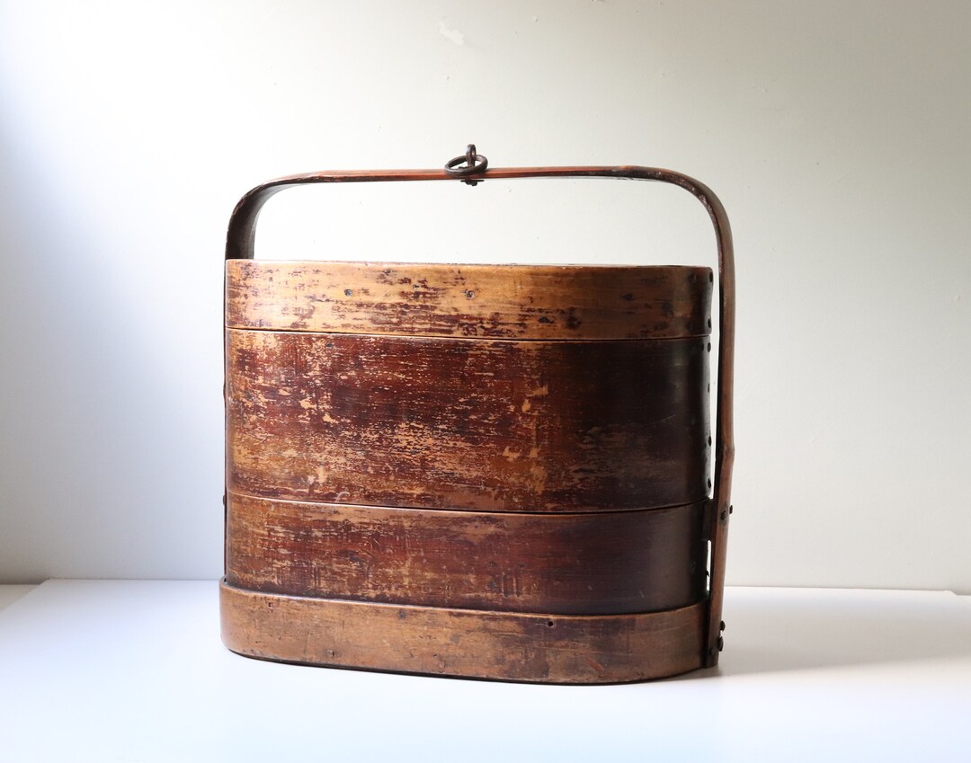 Antique Chinese Wood 2-tier Stacking Box; Chinese Wedding Basket; Home ...