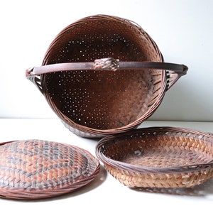 Antique Chinese Woven Bamboo Basket; Lidded Asian Wedding Basket ...