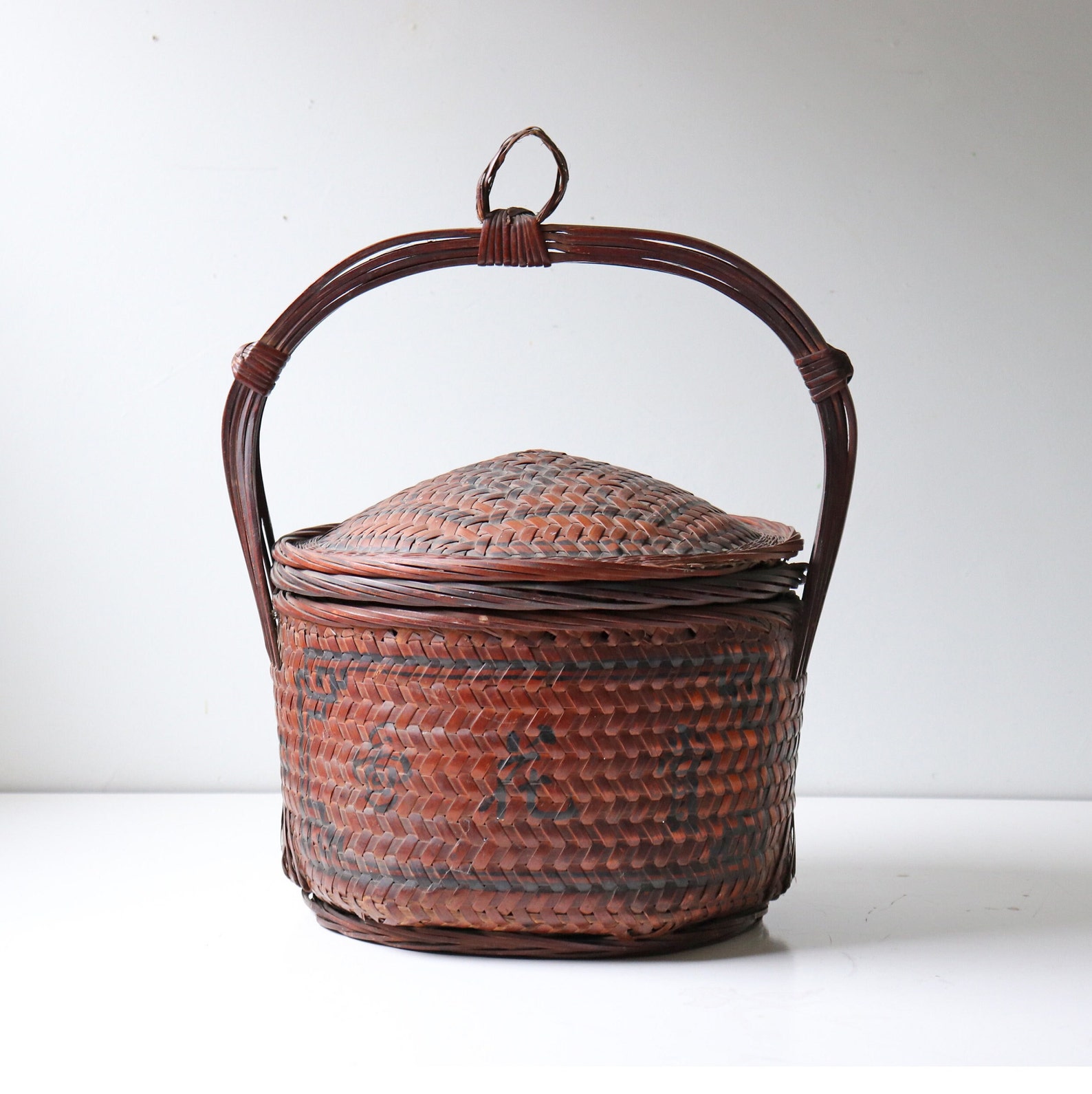Antique Chinese Woven Bamboo Basket Lidded Asian Wedding - Etsy